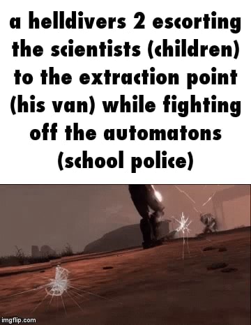 A helldivers 2 escorting the scientists (children) to the extraction ...