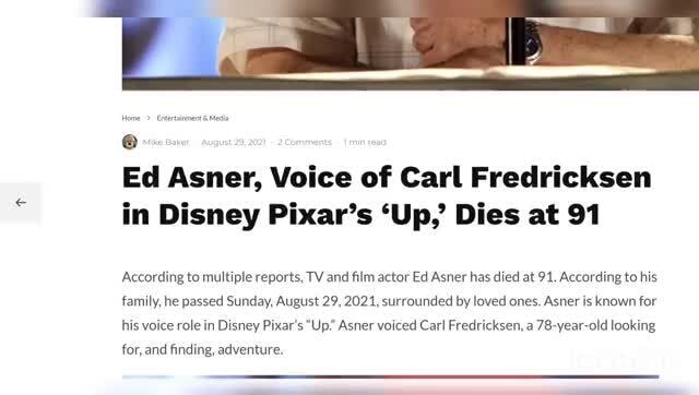 Ed Asner, Voice of Carl Fredricksen in Disney Pixar's 'Up,' Dies at 91 ...