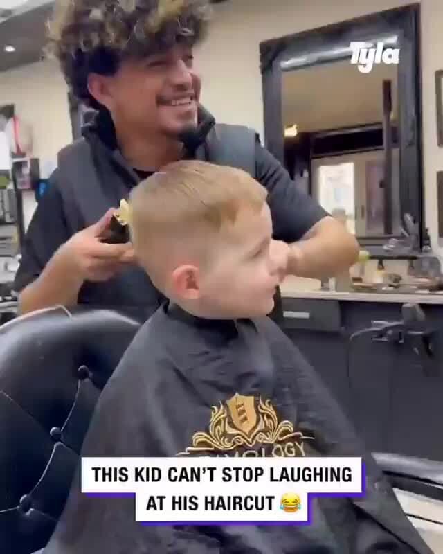 THIS KID CAN'T STOP LAUGHING AT HIS HAIRCUT - iFunny