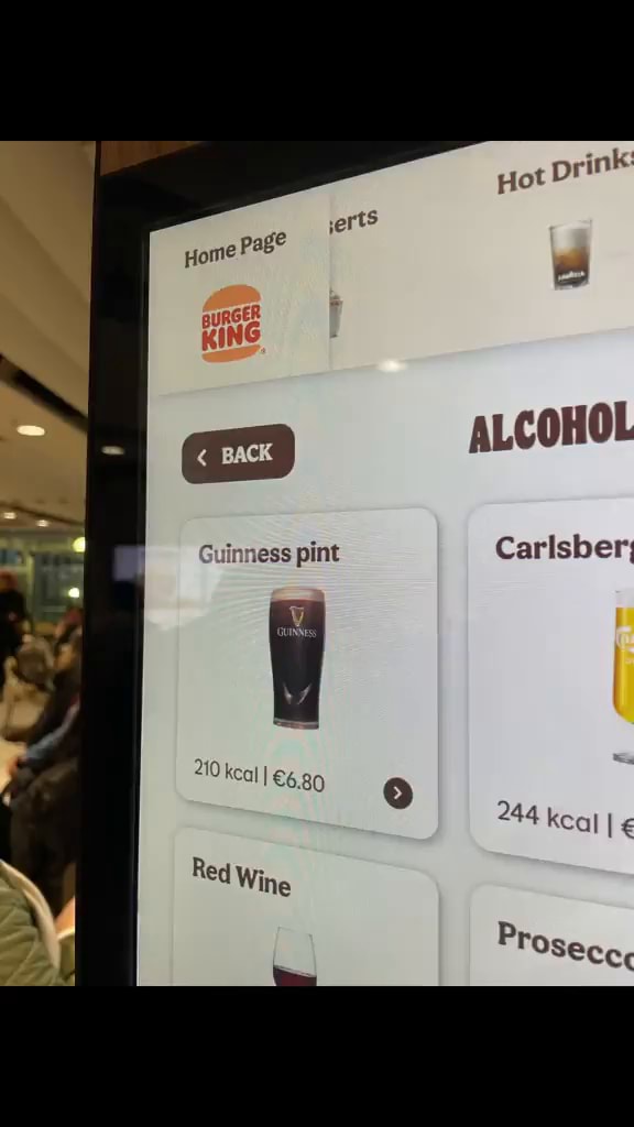 ALCOHOL ome KING Carlsber; Guinness pint 210 ke 244 kcal I Req Wine ...