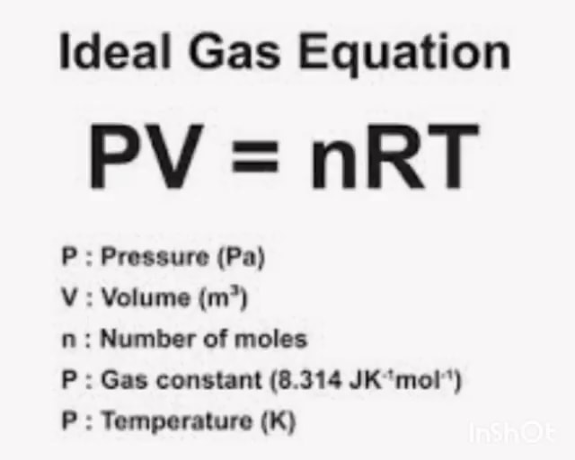 Ideal Gas Equation PW =nRT : Pressure (Pa) : Volume (m') Number of ...