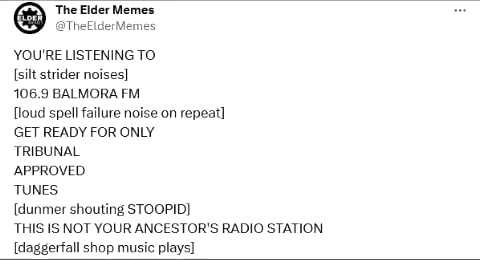 The Elder Memes @TheElderMemes YOU'RE LISTENING TO [silt strider noises ...