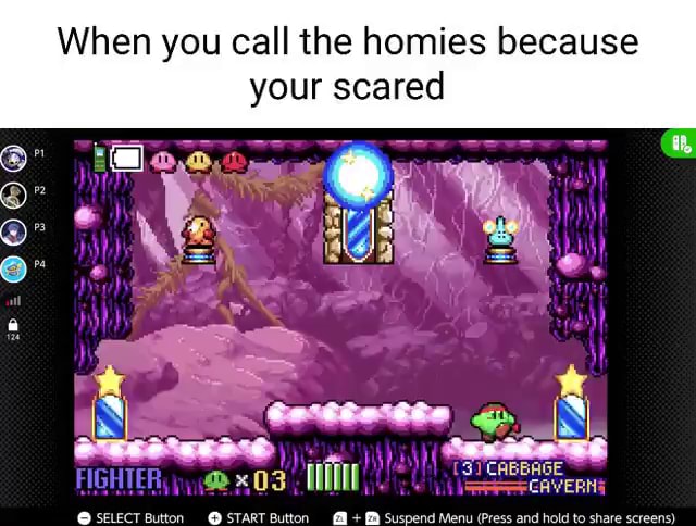 When you call the homies because your scared SELECT Button START Button ...