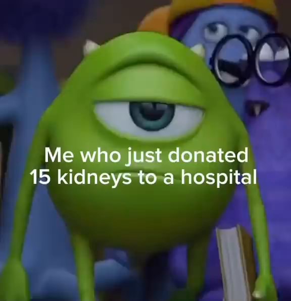 Me who just donated 15 kidneys to a hospital - iFunny