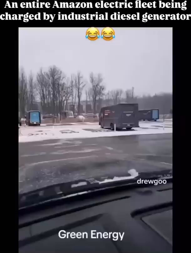 An entire Amazon electric fleet being charged by industrial diesel ...