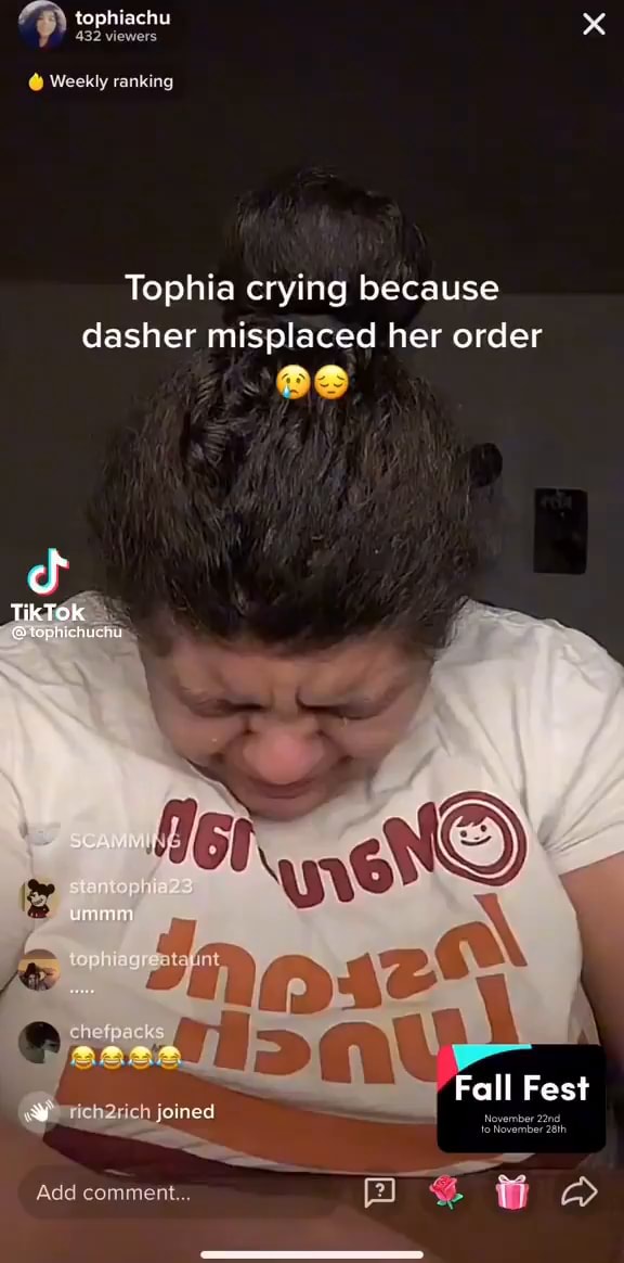 Tophiachu @ Weekly ranking Tophia crying because dasher misplaced her ...