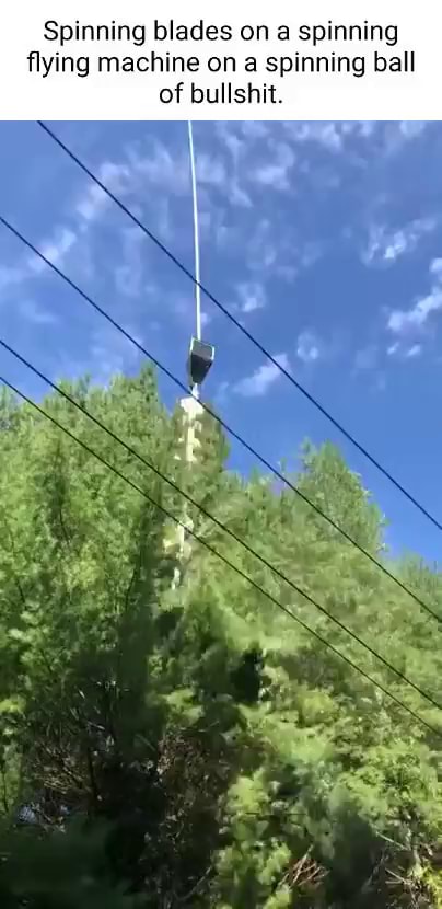 Spinning blades on a spinning flying machine on a spinning ball of ...