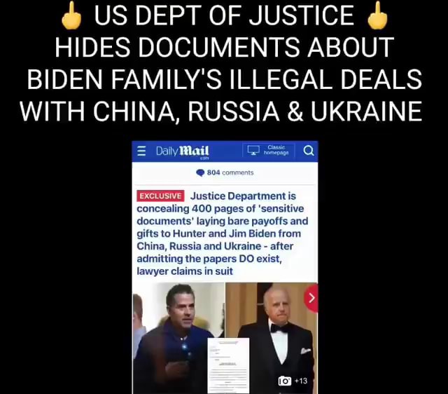 US DEPT OF JUSTICE HIDES DOCUMENTS ABOUT BIDEN FAMILY'S ILLEGAL DEALS ...