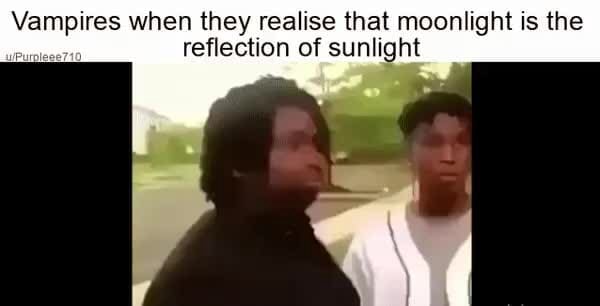 Vampires when they realise that moonlight is the reflection of sunlight ...