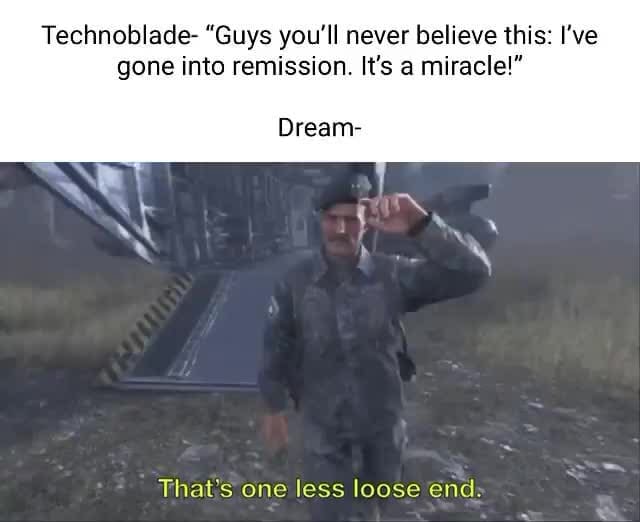 Technoblade- "Guys you'll never believe this: I've gone into remission ...