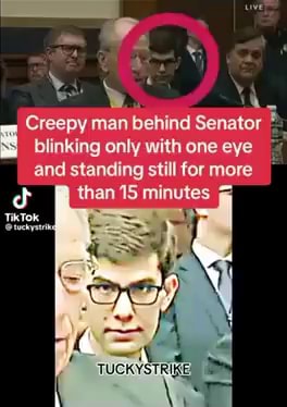 Creepy man behind Senator blinking only with one eye and standing still ...