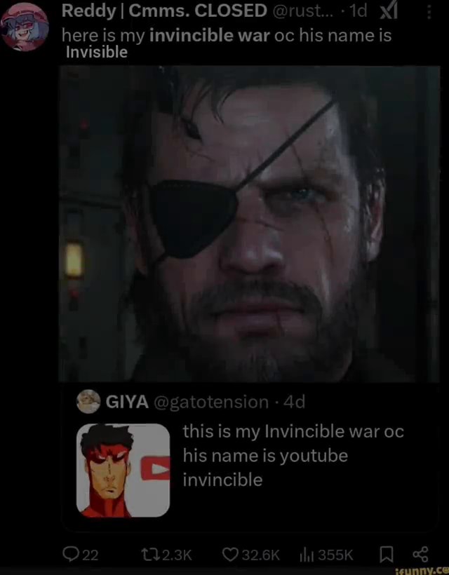 ReddyICmms. CLOSED here is my invincible war oc his name is Invisible ...
