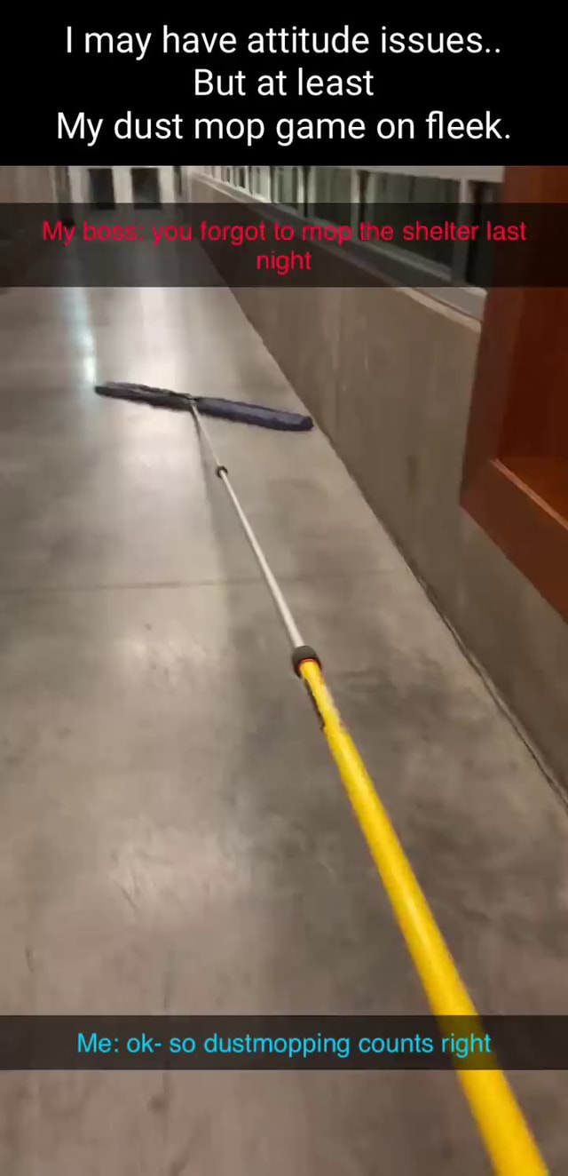 I may have attitude issues.. But at least My dust mop game on fleek. My ...