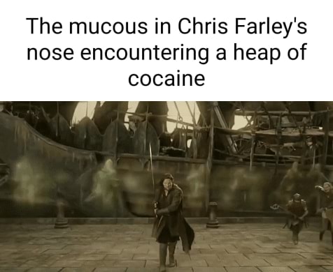 The mucous in Chris Farley's nose encountering a heap of cocaine - iFunny