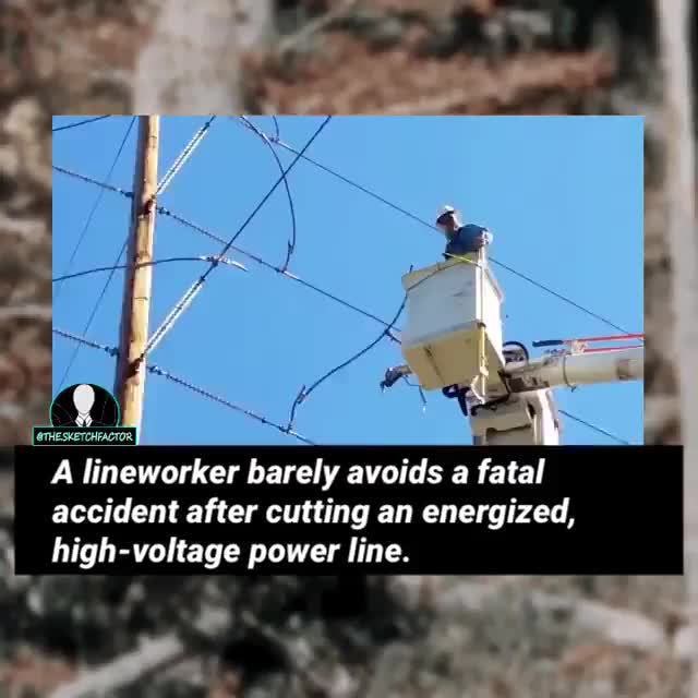 A lineworker barely avoids a fatal accident after cutting an energized ...