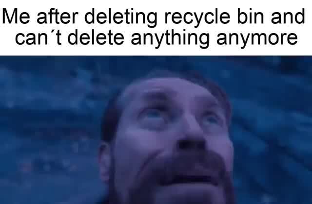 Me after deleting recycle bin and can't delete anything anymore - iFunny