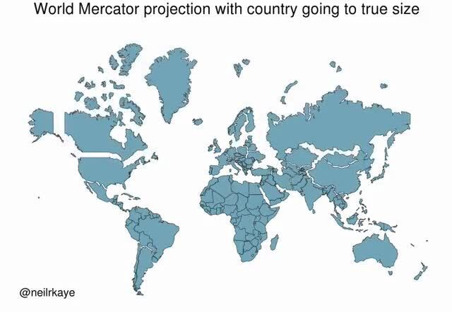 World Mercator projection with country going to true size @neilrkaye ...