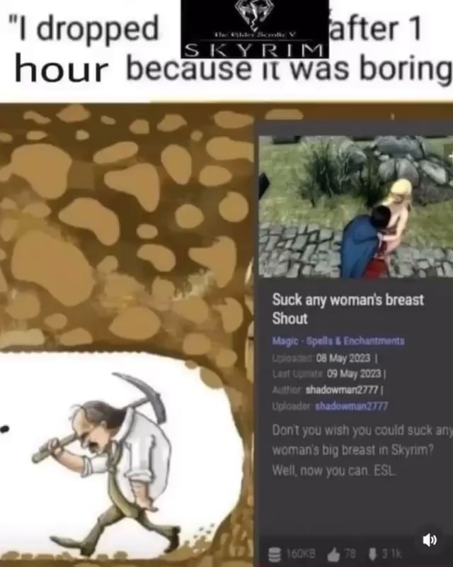 "I dropped after 1 SKYRIM hour because it was boring Suck any woman's breast Shout - iFunny