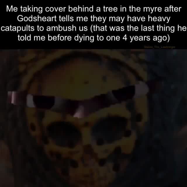 Me taking cover behind a tree in the myre after Godsheart tells me they ...