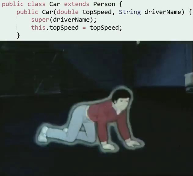 Public Class Car Extends Person { Public Topspeed String Drivername