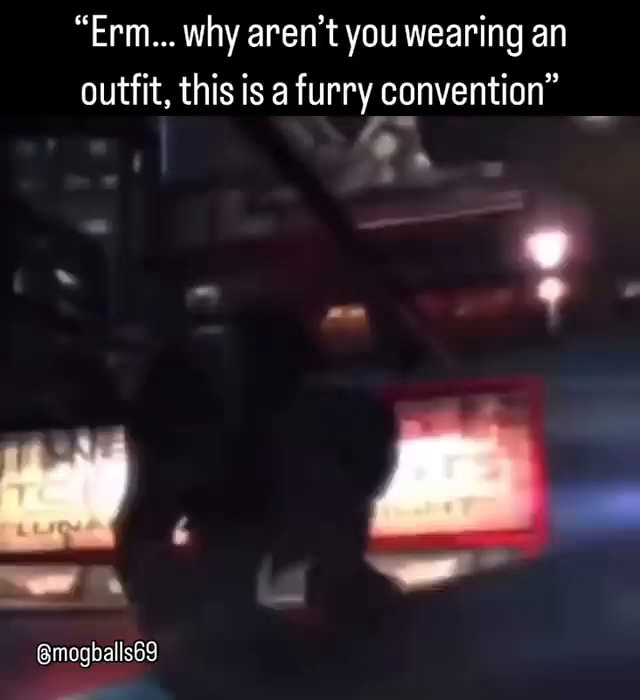 "Erm... why aren't you wearing an outfit, this is a furry convention ...