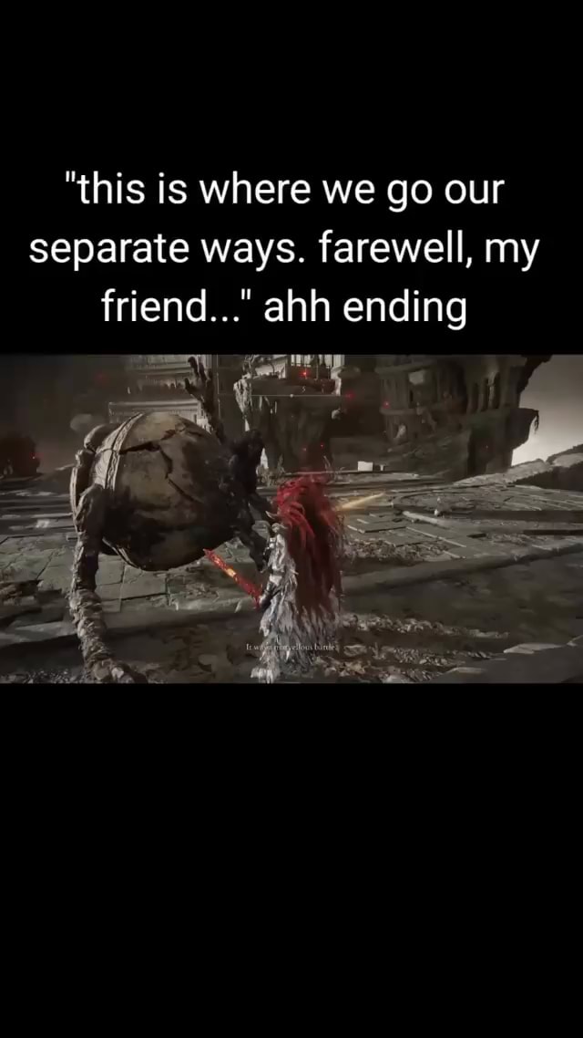 "this is where we go our separate ways. farewell, my friend..." ahh ...