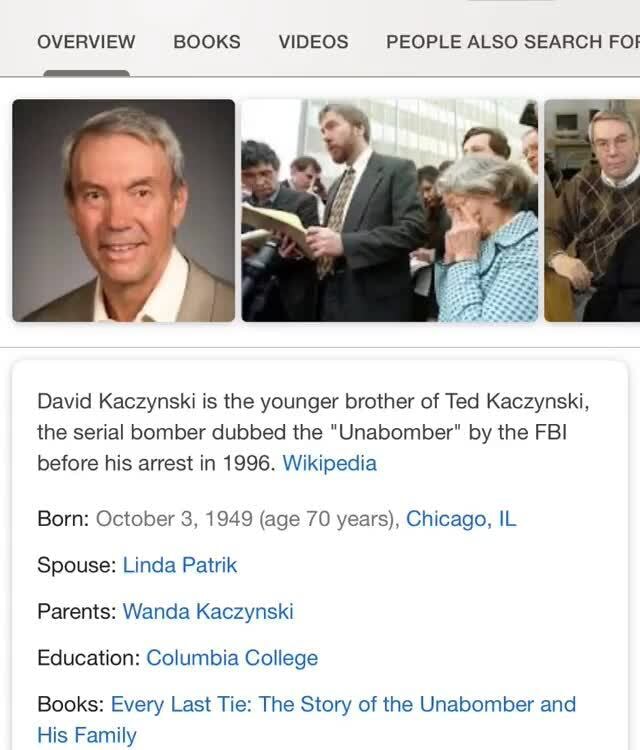 OVERVIEW BOOKS VIDEOS PEOPLE ALSO SEARCH FOI David Kaczynski is the ...