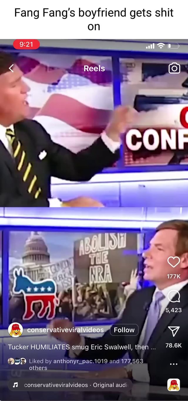 Fang Fang's boyfriend gets shit on Reels 5,423 Follow Tucker HUMILIATES ...