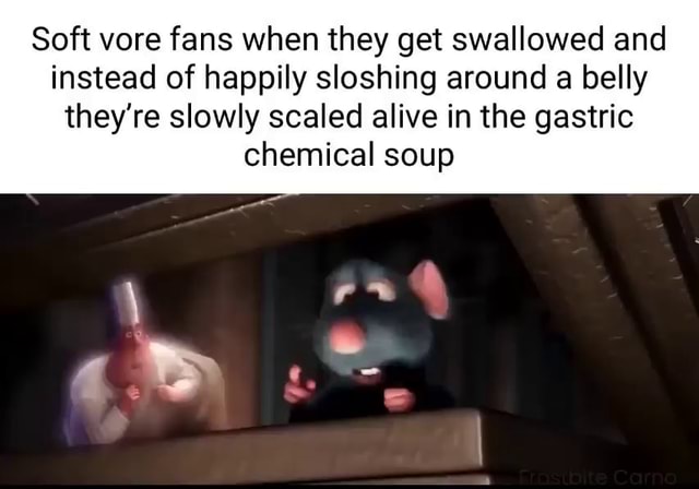 Soft vore fans when they get swallowed and instead of happily sloshing ...