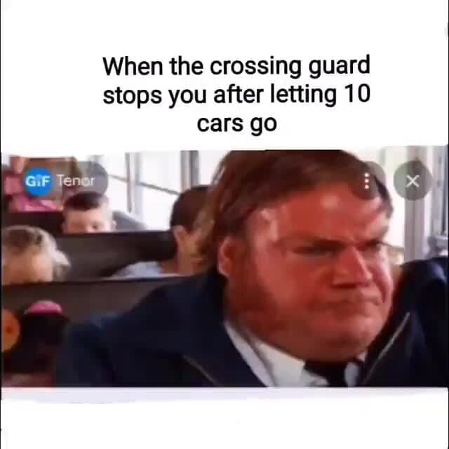When the crossing guard stops you after letting 10 cars go - iFunny