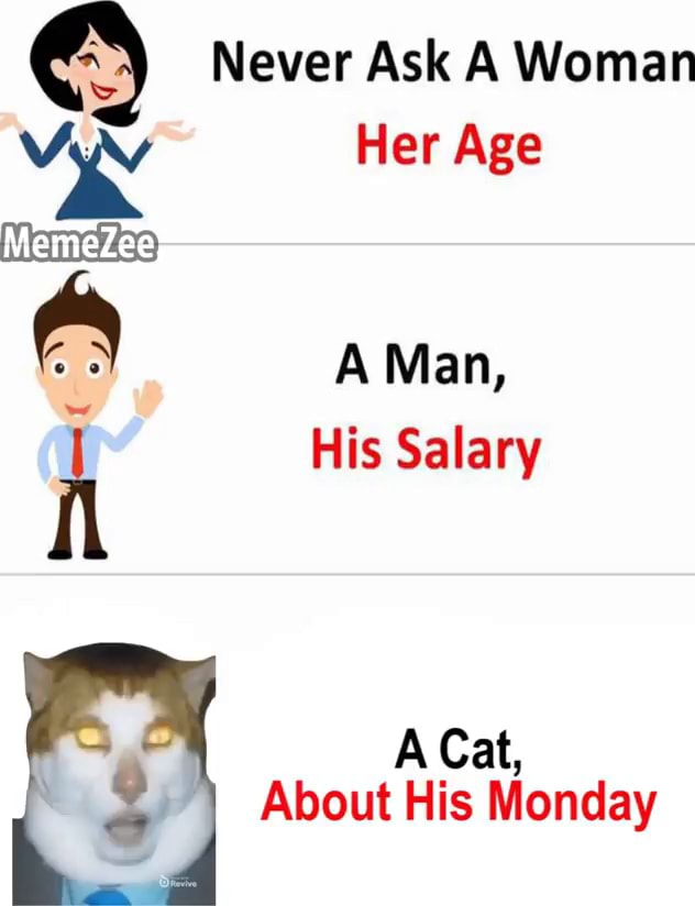Never Ask A Woman MA Her Age A Man, His Salary A Cat, About His Monday ...