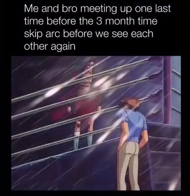 Me and bro meeting up one last time before the 3 month time skip arc ...