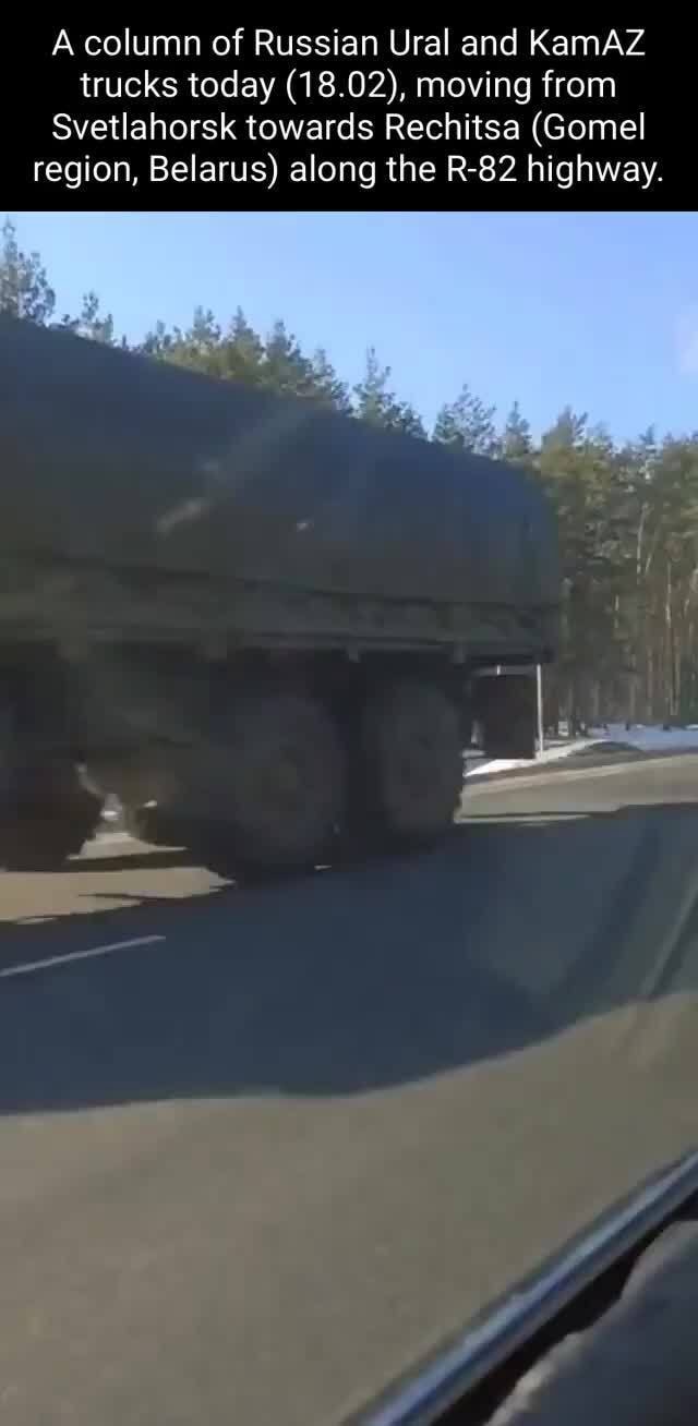 Column of Russian Ural and KamAZ trucks today (18.02), moving from ...