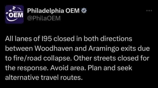 Philadelphia OEM @ All lanes of 195 closed in both directions between ...