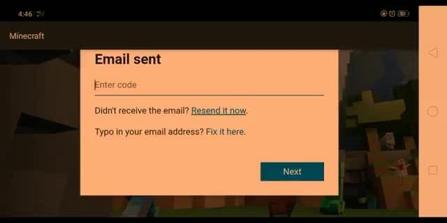 @6 Minecraft Email sent Enter code Didn't receive the email? Resend it ...