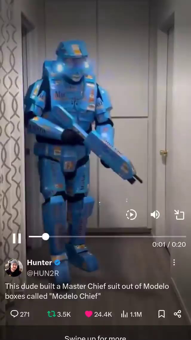 Hunter @HUN2R This dude built a Master Chief suit out of Modelo boxes ...