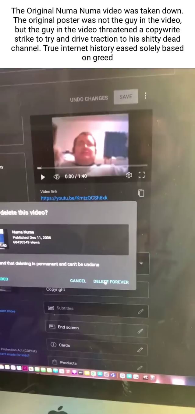 The Original Numa Numa video was taken down. The original poster was ...