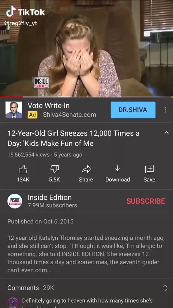 TikTok yt Vote Write-In Ad DR SHIVA 12-Year-Old Girl Sneezes 12,000 ...