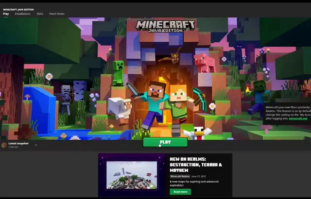 MINECRAFTJAVA EDITION. Play Installations 'Skins Patch Notes NEW ON ...