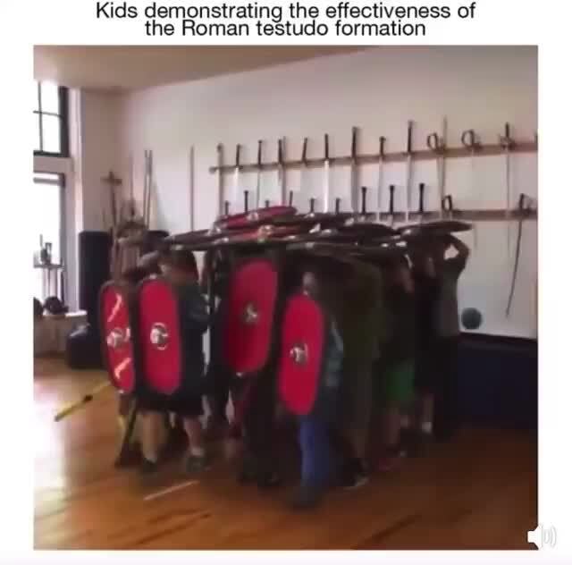 Kids demonstrating the effectiveness of the Roman testudo formation ...