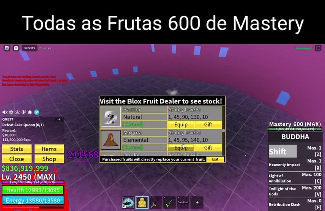 Todas as Frutas 600 de Mastery Visit the Blox Fruit Dealer to see stock ...