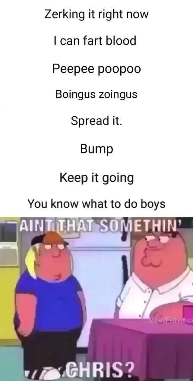 Zerking it right now can fart blood Peepee poopoo Boingus zoingus ...
