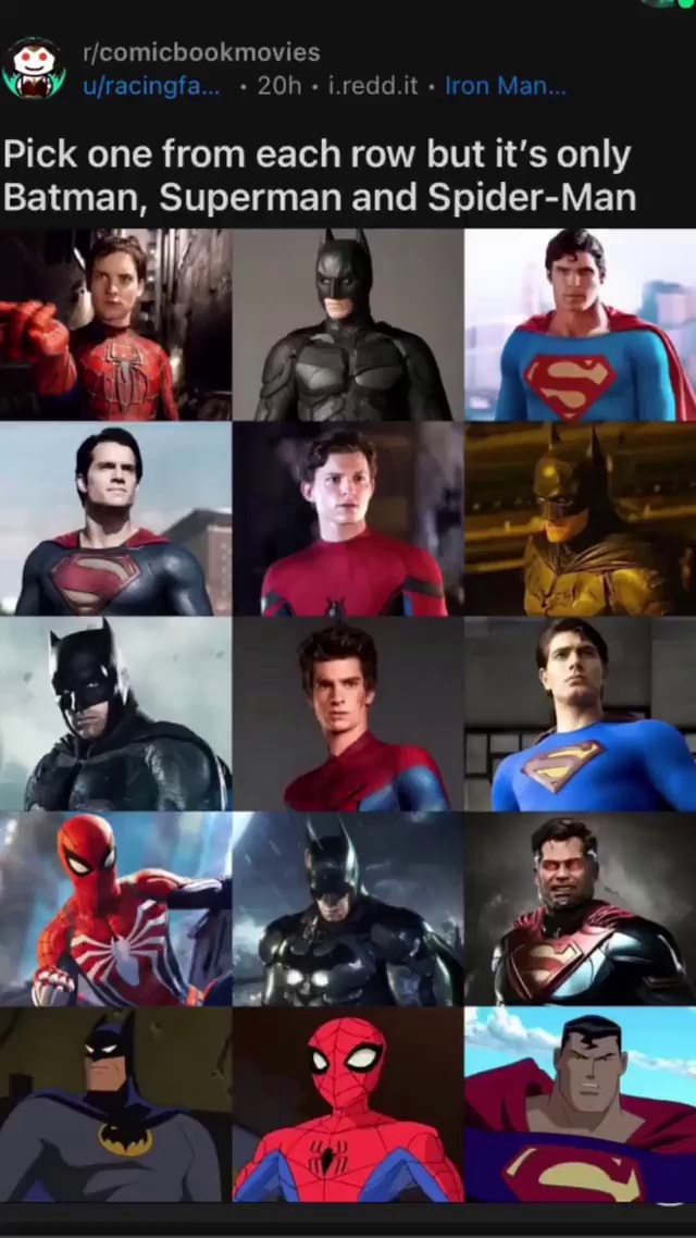 - i.redd.it Iron Man Pick one from each row but it's only Batman ...