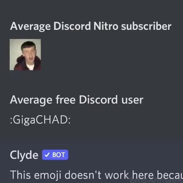 Average Discord Nitro subscriber Average free Discord user :GigaCHAD ...