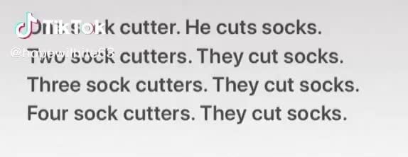 ¿Jn sk cutter. He cuts socks. Tau sock cutters. They cut socks. Three ...