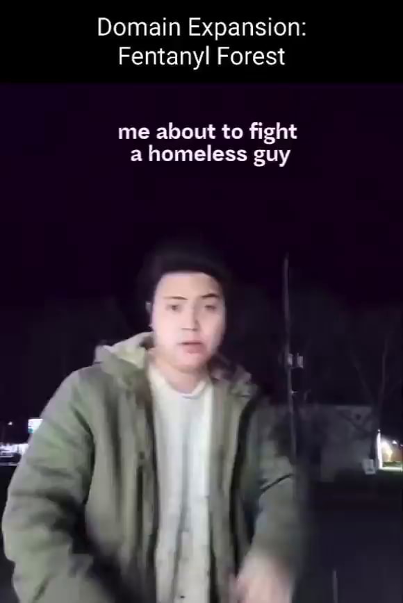 Domain Expansion: Fentanyl Forest me about to fight a homeless guy - iFunny