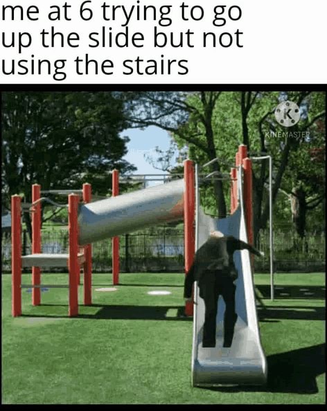 Me at 6 trying to go up the slide but not using the stairs - iFunny