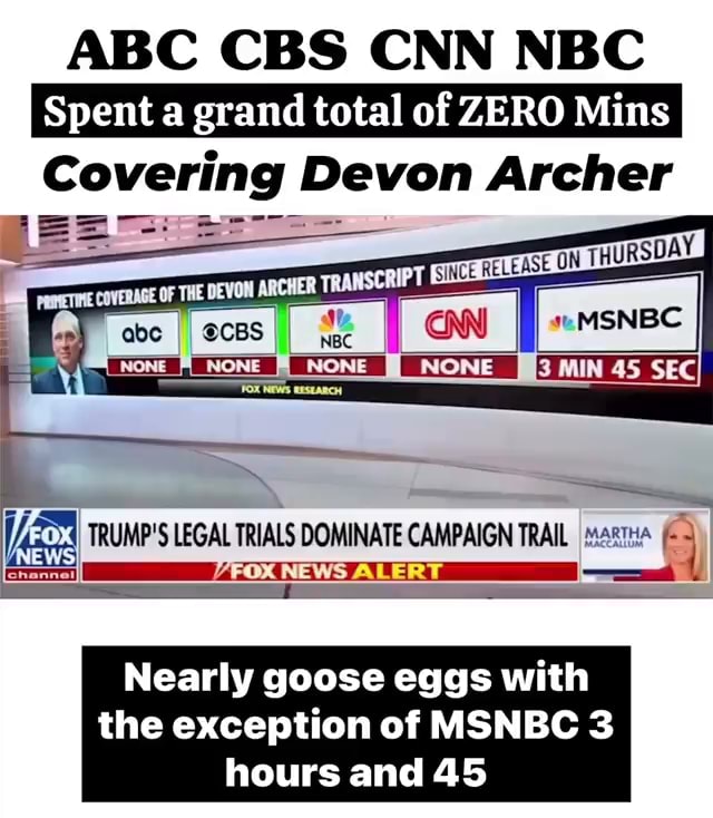 ABC CBS CNN NBC Spent grand total of ZERO Mins Covering Devon Archer HE ...