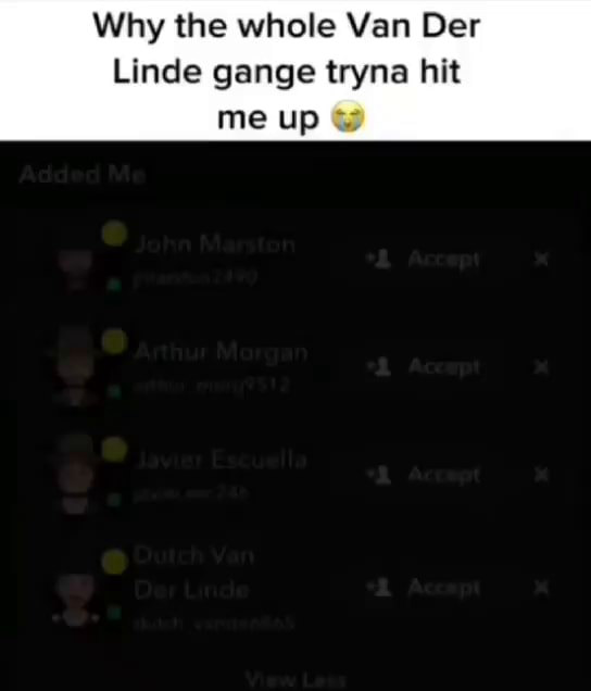 Why the whole Van Der Linde gange tryna hit me up - iFunny
