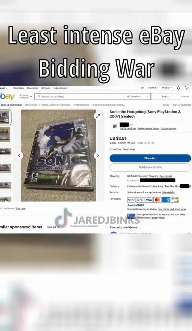 Least intense eBay Bidding War Sonic the Hedgehog (Sony PlayStation 3, 2007) (sealed ...